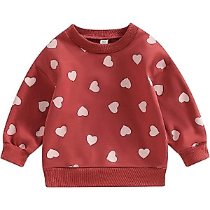 DOSYZTO Toddler Baby Girl Valentine's Day Outfit Spring Pink Sweatshirt Top Hey Sugar Print Sweater Shirts Fall Cute Clothes (Red Hearts Shirts,4-5T)