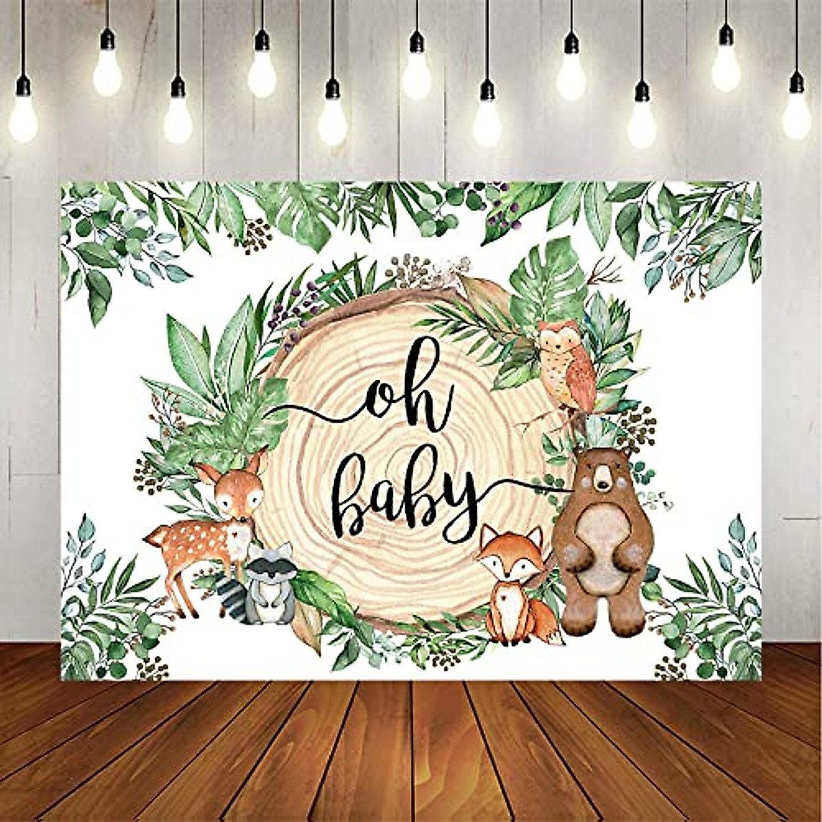 Avezano Woodland Baby Shower Backdrop for Boy Geenery Oh Baby Photography Background Jungle Safari Animals Woodland Baby Shower Party Decorations Photoshoot