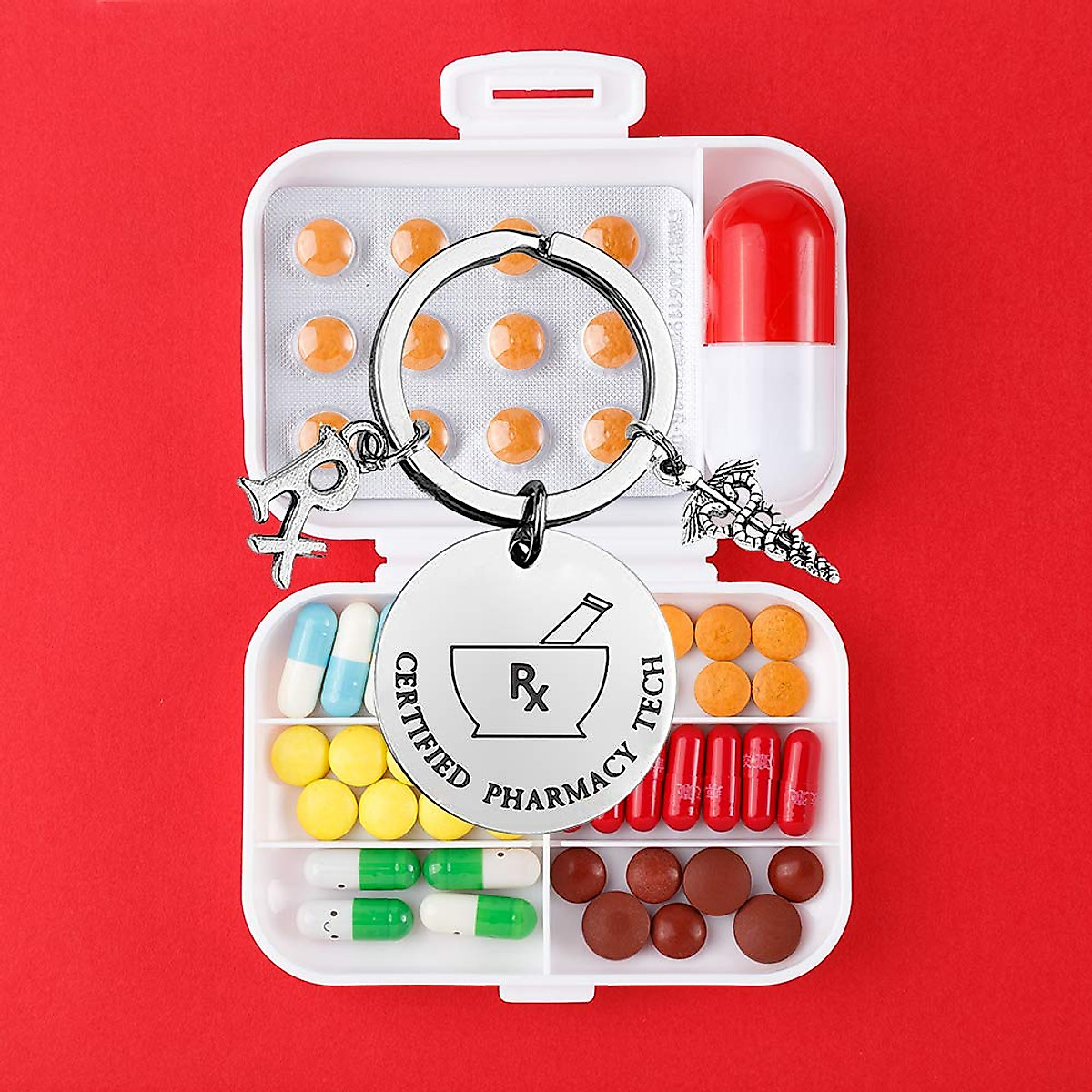 BEKECH Pharmacy Technician Gifts RX Pharmacist Keyring Gift Certified Pharmacy Tech Keychain RX Jewelry Pharmacy Jewelry Pharmacist Gift Pharmacy Student Graduation Gift (silver)