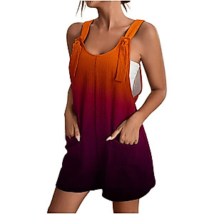 Hvyesh Todays Daily Deals Womens Jumpsuits Casual Dressy Summer Summer Jumpsuit for Women 2024 Short Rompers Casual Loose Sleeveless Tie Knot Strap Jumpsuits Overalls with Pockets Orders My