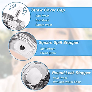 XANGNIER Silicone Spill Proof Stopper Set of 3,for Stanley Cup 1.0 40oz/ 30oz Tumbler with Handle-Including 2 Straw Cover Cap, 2 Square Spill Stopper and 2 Round Leak Stopper,Stanley Cup Accessories