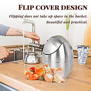 Agirlgle Mini Trash Can with Lid- Durable Stainless Steel Desk Trash Can Mini with Stylish Egg Shaped Design- Countertop Trash Can for Home, Office, Kitchen & More- Tiny Desktop Trash Can with Lid