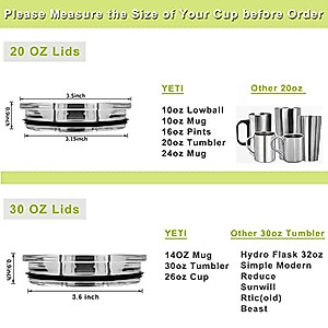 Maiwj 2 Pack Magnetic Tumbler Lids, 20 oz Replacement Lids for YETI Rambler, Ozark Trail, Old Style Rtic, Tumbler Lids Magnetic Slider Switch Spill Proof Tumbler Cover (20oz)