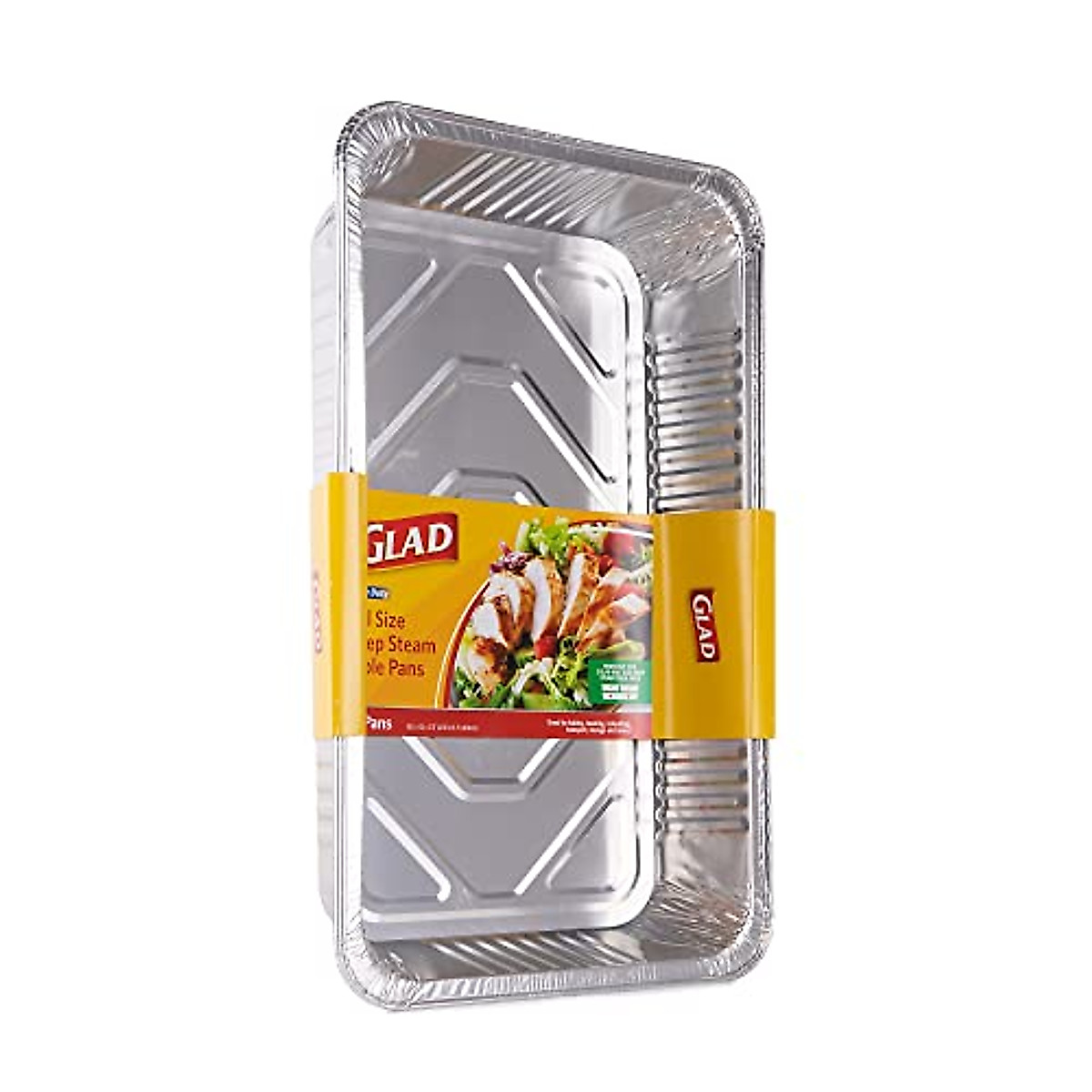 Glad Disposable Aluminum Full Size Deep Steam Pan | 2 Count | Foil Steam Pan | 20.5” x 12.5” x 2.75” Aluminum Pan | Disposable Steamware | Glad Foil Pans for Steaming