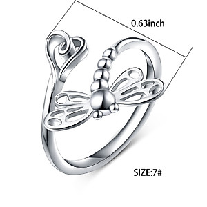 DAOCHONG 925 Sterling Silver Open Heart Insect Dragonfly Wrap Ring for Women (Adjustable Ring) (Dragonfly(wing fitting finger design))