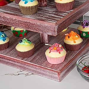 Mind Reader Cupcake Stand, Tiered Tray Stand, Dessert Table Display, Kitchen Tower, Wood, 11.75" L x 11.75" W x 12.75" H, Brown
