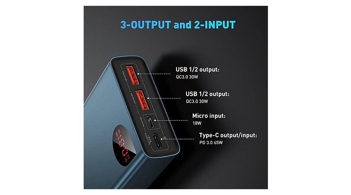 Baseus Power Bank 20,000mAh with 65W Laptop Charging & 100W USB-C Cable