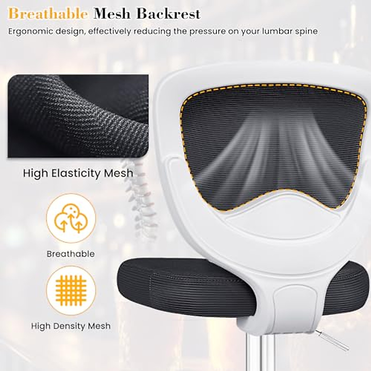 Razzor Bar Stools Adjustable Counter Height Chairs with Back Swivel Modern Kitchen Island Stool Upholstered Armless Tall Mesh Barstool Set of 1 Dining Chair