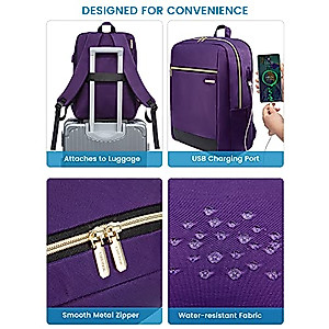 LOVEVOOK Laptop Backpack Women, 15.6 inch Lightweight Smart Work Backpack Travel Bag, Casual Daypack for Business Commuter, Water Resistant Book Bag with USB Charger for College, Purple
