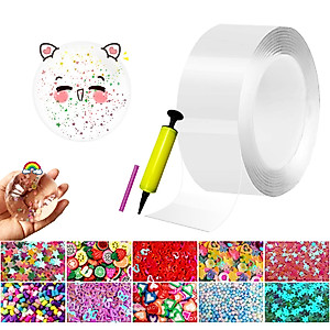 Reengull Nano Tape Bubble Kit - 9.8ft x 1.97” Nano Tape Kit with Balloon Pump and Color Sequin Bags, Clear Nano Tape Bubbles Super Elastic Nano Tape Squishy Kit for Kids Girls DIY (9.8 FT x 1.97 in)