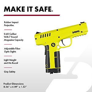 SABRE Home Defense Projectile Launcher, with 7, .68 Cal. Impact Projectiles, Direct Impact Up to 60ft., Easy to Handle, and Holds Up to 7 projectiles with 330 FPS Velocity Range