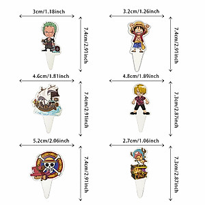 48Pcs Cupcake Toppers for One Piece, Anime Birthday Party Supplies Anime Theme Party Cake Decorations