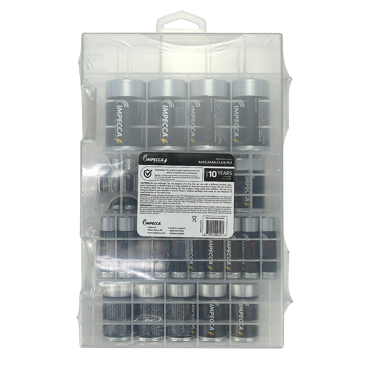 Impecca Super Alkaline Batteries AA-20 AAA-8 C-5 D-5 9Volt-2 Maximum Power 10-Year Shelf Life Long Lasting Batteries Combo Pack with Battery Storage Box Organizer, 39 Batteries Variety Pack