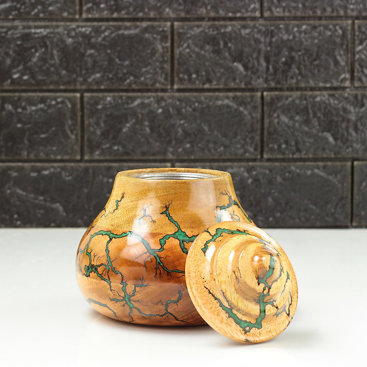 Mango Wood With Risin Unique Urn | for Human Ashes Medium Wooden Urn For Cremation Adult Urn Box | Male & Female Ashes Fractal Burning Turn Wood Funeral Pet - Beautiful Threade lid Container and jar