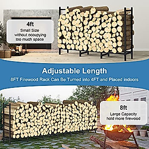NANANARDOSO 8ft Firewood Rack Outdoor with Cover Combo Set Waterproof for Wood Storage, Adjustable Fire Log Stacker Stand, Heavy Duty Firewood Log Rack Holder for Fireplace Lumber Storage