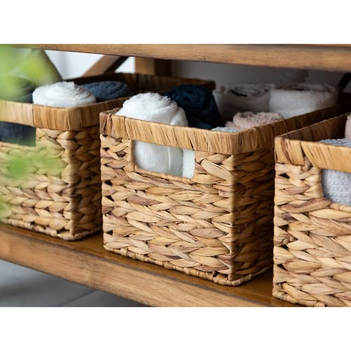 StorageWorks Water Hyacinth Storage Baskets, Rectangular Wicker Baskets with Built-in Handles, Medium, 2-Pack