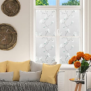 SUNBABY Magnolia Window Privacy Film: Stained Glass Window Film, Frosted Glass Window Film, Decorative Window Film, Window Cling Privacy Film