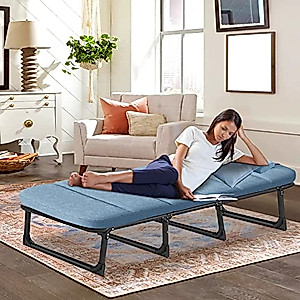 Slsy Folding Bed with Mattress, Cot Size Foldable Guest Beds, Hideaway Cot for Adults, Portable Fold up Bed with Adjustable Positions for Home, Office, Indoor, Outdoor