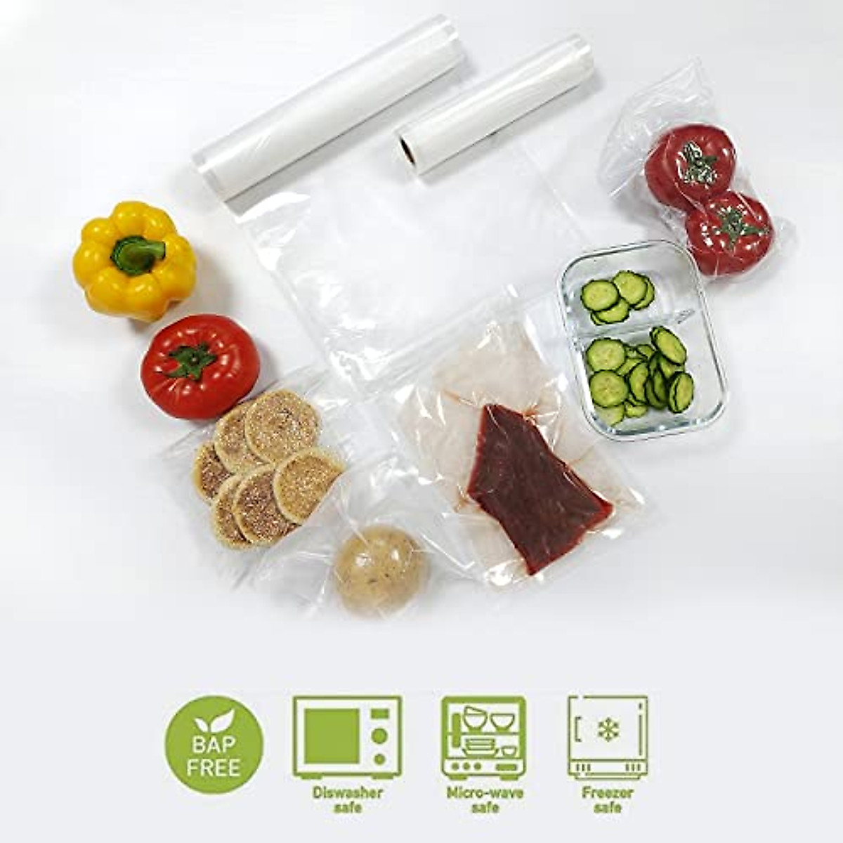 11" X 9.85' (1 Roll) And 8" X 9.85' (1 Roll) Vacuum Sealed Bag Rolls, Cut To Size Rolls, Bpa Free, Heavy Duty Vacuum Sealed Storage Bag Rolls, Suitable For Sous Vide.