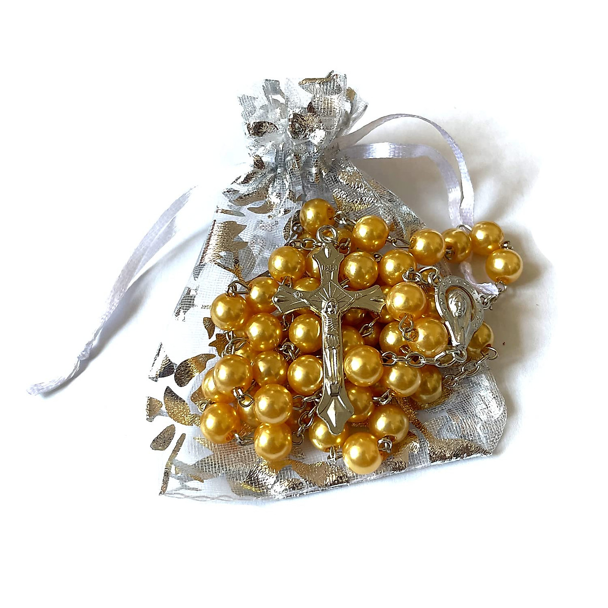 Rosaries Imitation pearls Resin Rosary Beads Rosery Cross Catholic gifts nx (Yellow)