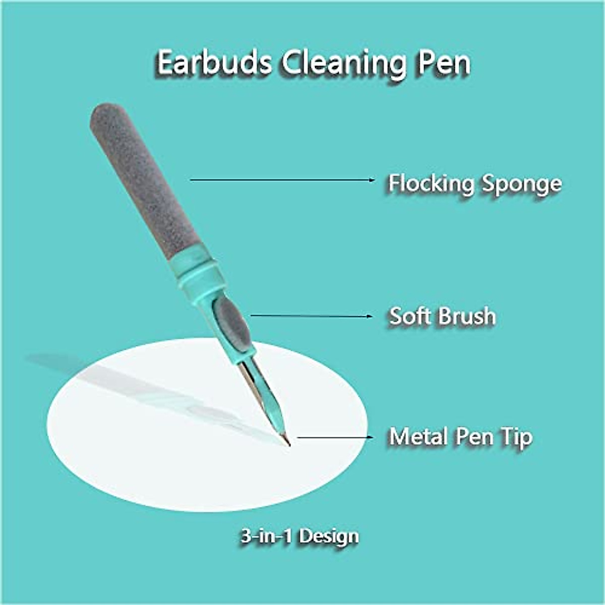 Earbuds Cleaning Pen,Multifunctional Airpods Cleaner,3-in-1 Earpods Cleaning Kit with Soft Brush Apply to Airpod, Earbud and Bluetooth Earphone Charging Case Cleaning Tools (Green)