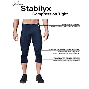 CW-X Men's Stabilyx Joint Support 3/4 Compression Tight, True Navy, Medium