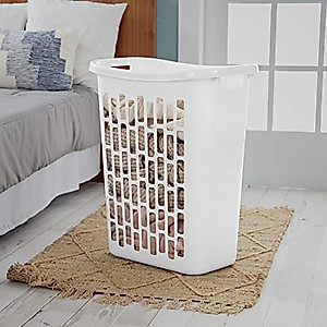 Sterilite Rectangular Open Laundry Hamper, Tall and Slim Plastic Hamper with Handles for Carrying Clothes to and from the Laundry Room, White, 6-Pack