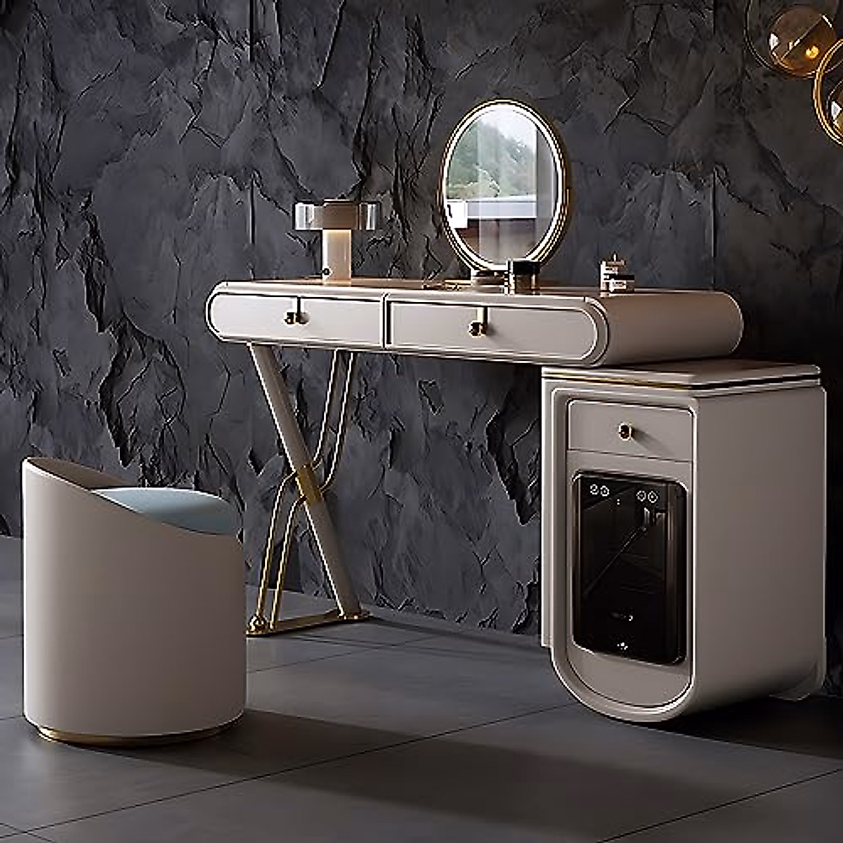 ZGNBSD Luxury Vanity - Makeup Table Vanity Table with Beauty Refrigerator, Vanity Set, Includes Makeup Mirror and Chair, Bedroom Vanity, for Her