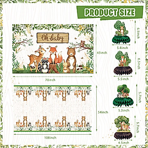 Mpanwen Woodland Baby Shower Decorations, 150 Pcs Boy & Girl Gender Neutral Forest Animal Decor for Showers & Birthdays with Banners Cupcakes Wrappers Balloons Backdrop Tablecloth Centerpieces