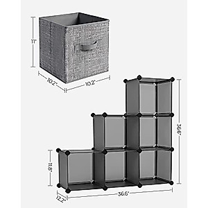 SONGMICS Cube Storage Organizer and Fabric Storage Bins Bundle, Closet Organization and Storage, Foldable Cube Baskets and Shelving, Gray ULPC06G and UROB26LG