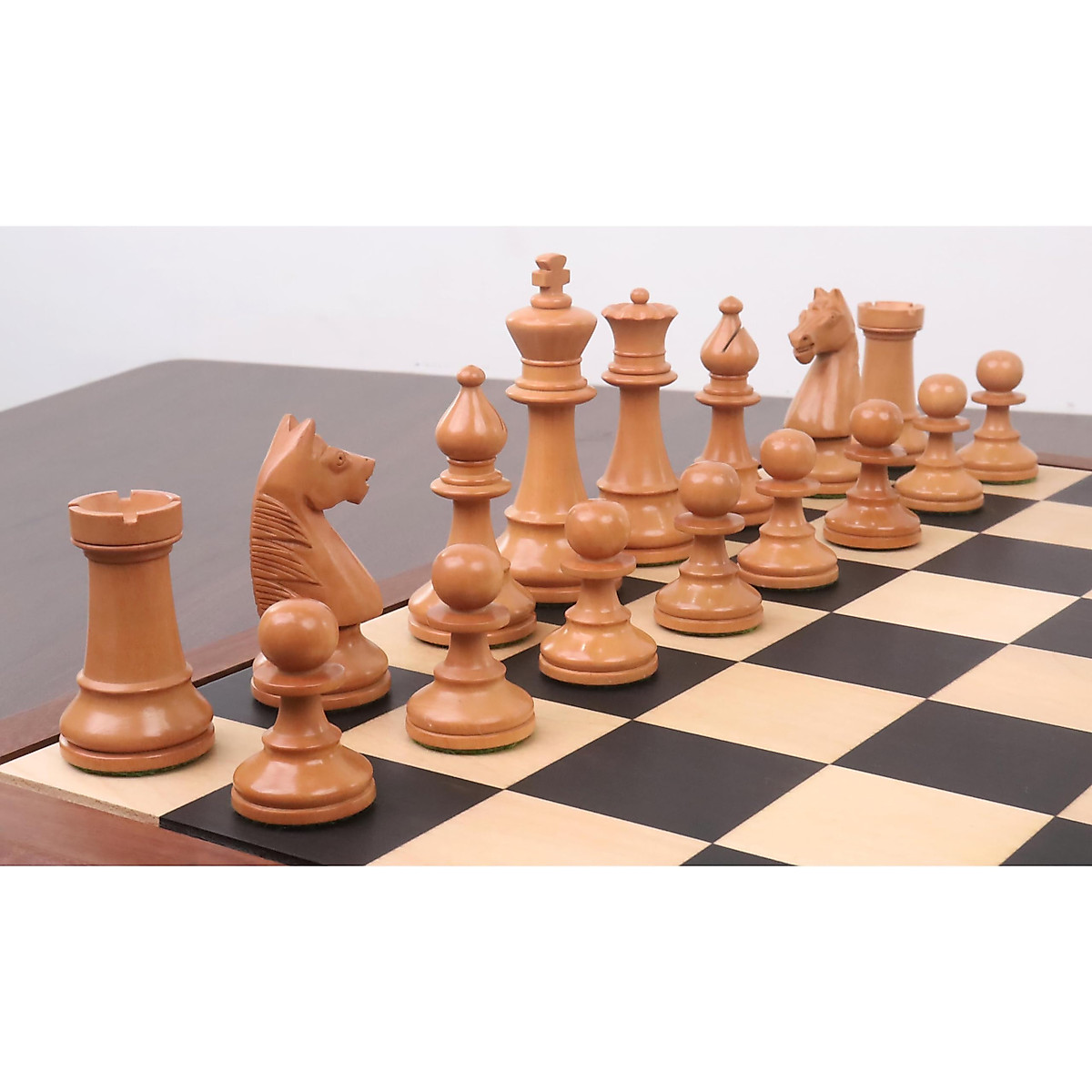 French Grandmaster's Staunton Chess Pieces Only Set- Antiqued Boxwood- 4.1" King