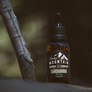 Rocky Mountain Barber Company Men’s Sandalwood Beard Oil Featuring Grapeseed Oil, Coconut Oil, Argan Oil and Real Sandalwood Essential Oil