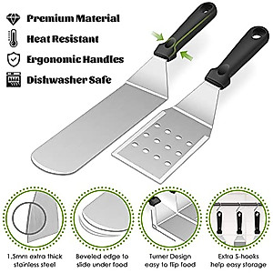 Joyfair 35Pcs Griddle Accessories Kit, Stainless Steel Flattop Grill Tool Set with Melting Domes, Professional Metal Turners for Outdoor BBQ Teppanyaki Camping Cooking, Heavy Duty & Dishwasher Safe