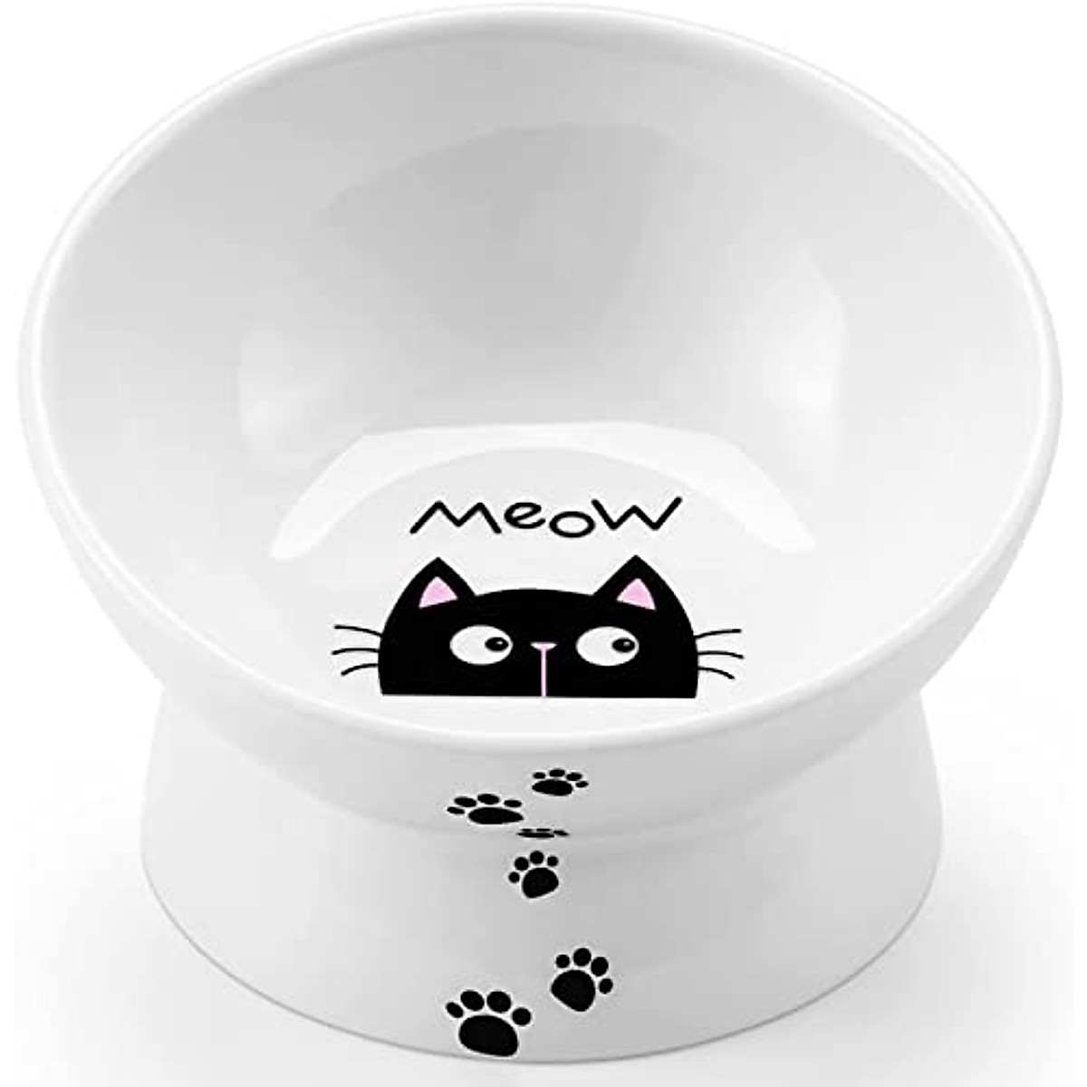 Yedio Porcelain Raised Cat Bowl, Tilted Cat Food Bowl with Anti Slip Band, Stress Free, Elevated Porcelain Pet Bowl Protect Pet's Spine, Backflow Prevention, Dishwasher Safe, White