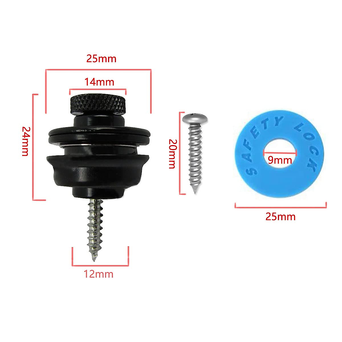 Kuylive 3 Pairs Guitar Strap Lock Set with 8 Rubber Blocks Metal Button Security Straplock Quick Release Strap Retainer System For Electric Acoustic Guitar, Bass, Ukulele (Gold Silver Black)