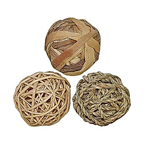 Grass Ball Trio - All Natural Woven Grass Play Ball & Safe Chew Toy - Rabbit, Guinea Pig, Chinchilla, Prairie Dog, Degu, Rat, Hedgehog, Hamster, Rat, Ferret, Squirrel, Bird, Sugar Glider & Small Pets