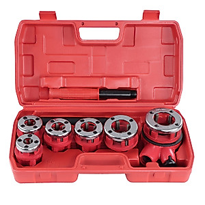 ABN Ratchet Pipe Threader - Galvanized Pipe Threader Kit with 6 Iron Pipe Dies for Threading Metal and PVC Pipes