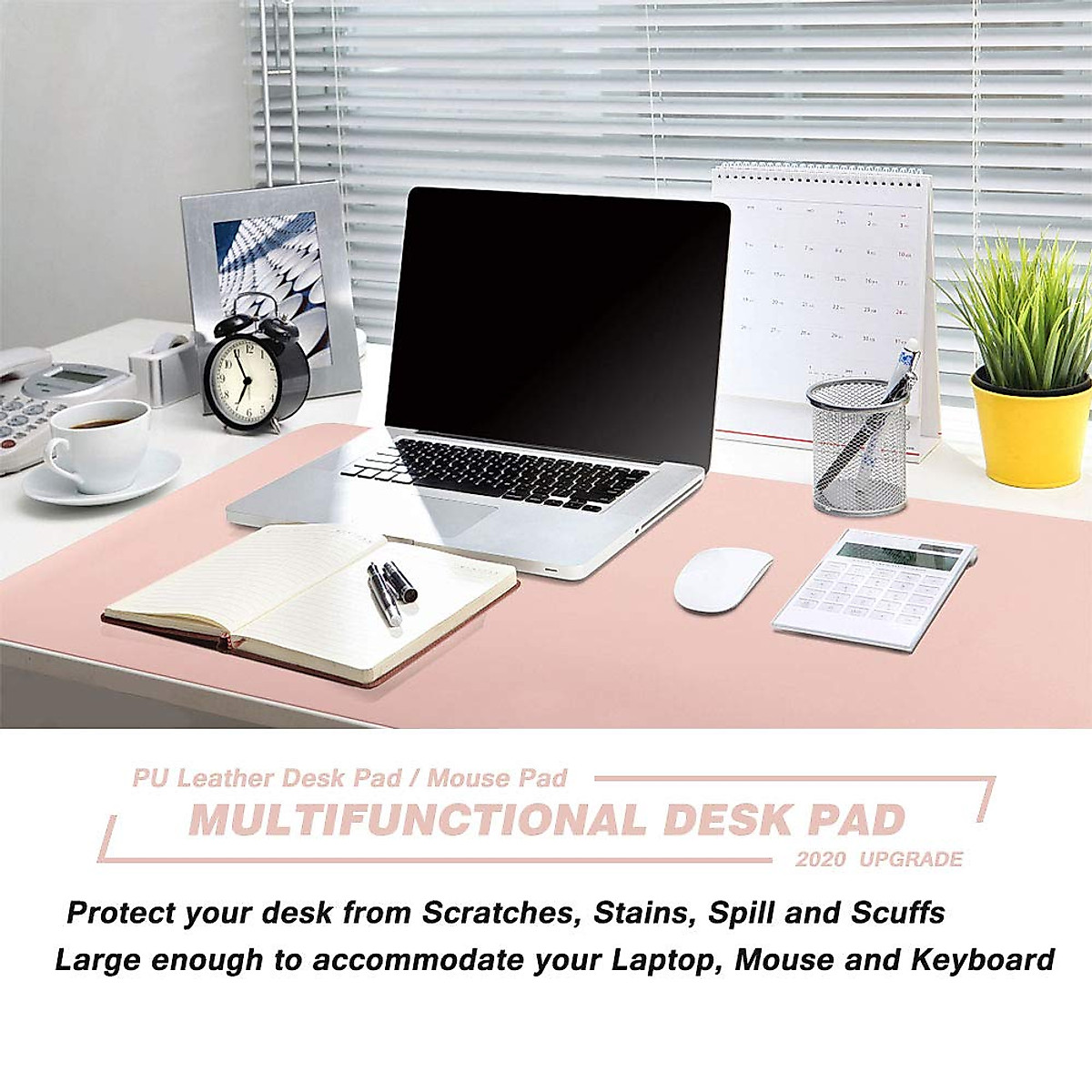 Desk Pad Protector Office Desk Mat, BUBM Waterproof PU Leather Desk Writing Mat Laptop Large Mouse Pad Desk Blotters Desk Decor for Office Home, 35.4" x 17" Pink