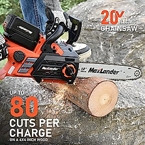 12-Inch Cordless Battery Operated Chainsaw with 1x4.0Ah Battery&Charger, MAXLANDER 20V Electric Chainsaw with Auto-Tension & Auto-Lubrication, Lightweight Handheld Chainsaw for Wood Cutting & Trimming