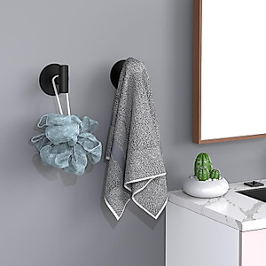 VINHOLD Self-Adhesive Coat Hooks, Stainless Steel Heavy Duty Wall Hooks, Towel Hooks for Hanging Robes, Aprons, Coats and Hats in Bathrooms,Kitchens and Hotels(2 Pack, Black)