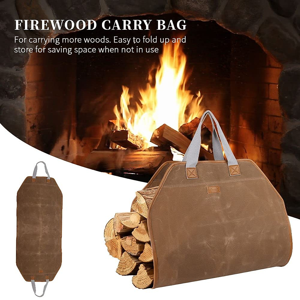 eforsit Firewood Carrier Heavy Duty Waxed Canvas Wood Carrier for Firewood with Handles Fireplace Wood Stove Accessories…