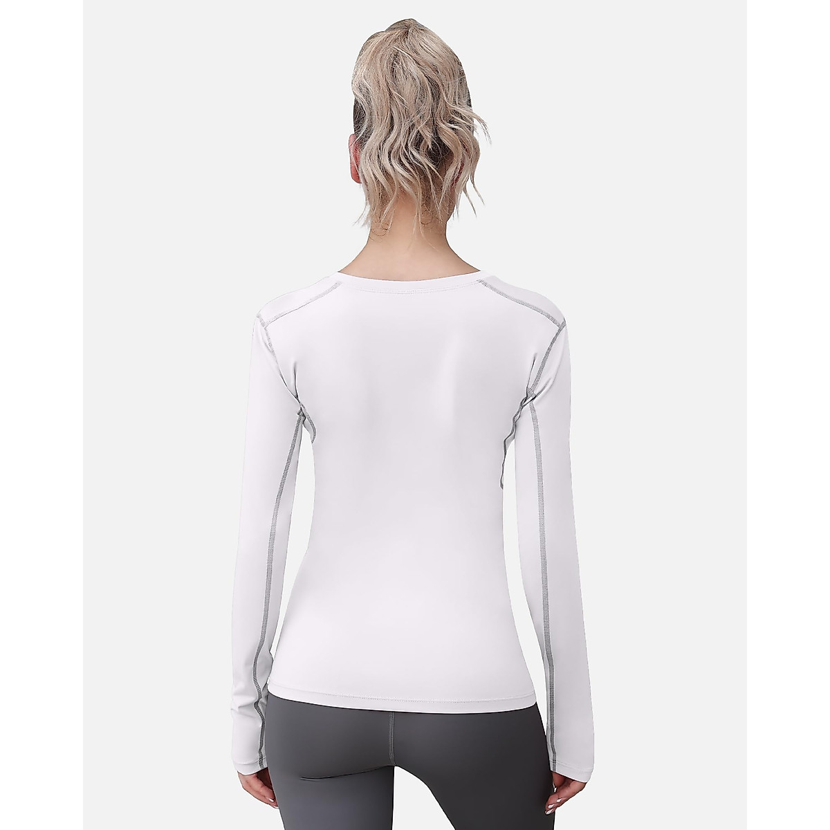 WANAYOU Women's Compression Shirt Dry Fit Long Sleeve Running Athletic T-Shirt Workout Tops (2 Pack White, Small)