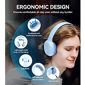 Edifier W600BT Wireless Over-Ear Headphones, Bluetooth V5.1, Crystal Clear Call, 40mm Drivers, 30H Playtime, Connect to 2 Devices, Built-in Microphone, Lightweight, for Travel, Home, Office - Blue