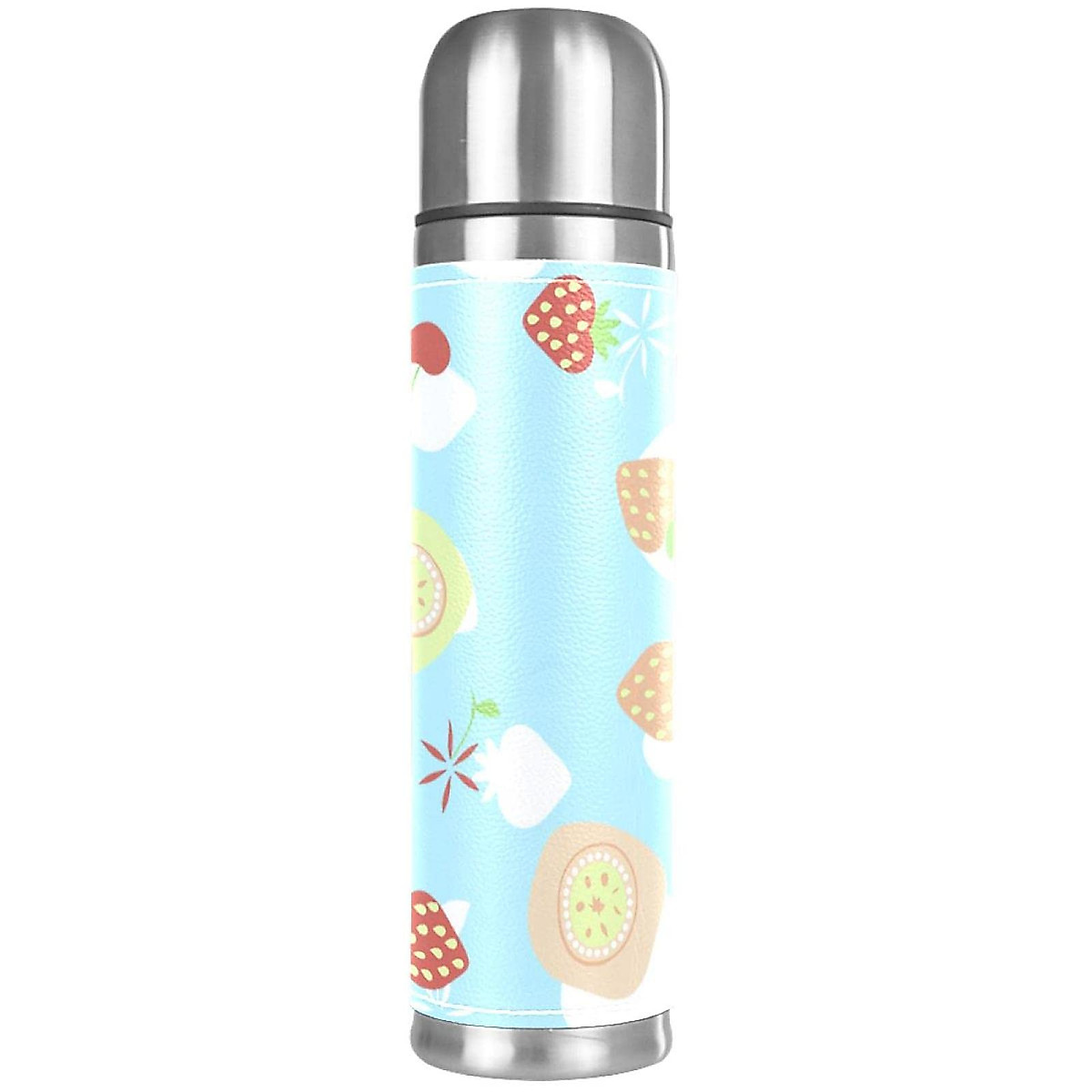 Stainless Steel Leather Vacuum Insulated Mug Flowers Thermos Water Bottle for Hot and Cold Drinks Kids Adults 16 Oz