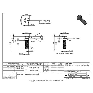 Allied Titanium 0004271, (Pack of 4) 3/8-16 X 1-1/4 UNC Titanium Hex Head Bolt, Grade 5 (Ti-6Al-4V)