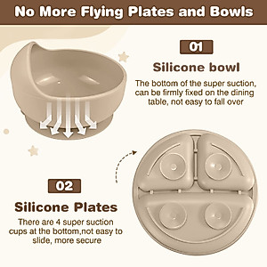 Silicone Baby Feeding Set - 8Pcs Baby Led Weaning Supplies Toddlers Weaning Feeding Sippy Cup with Straw and Lid Baby Feeding Supplies Set