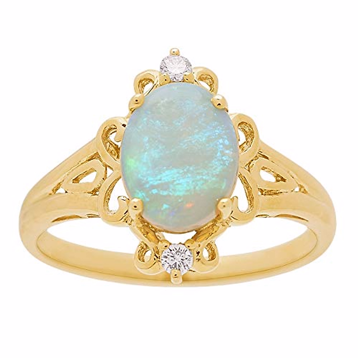 Gin & Grace 14K Yellow Gold Natural Opal & Diamond (I1,I2) Engagement Propose Promise Ring for Women