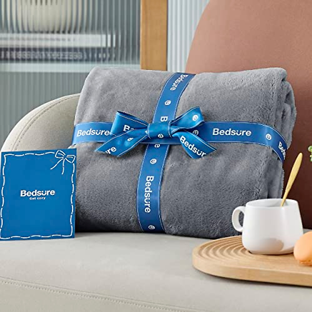 Bedsure Fleece Blankets Twin Size Grey - 300GSM Lightweight Plush Fuzzy Cozy Soft Twin Blanket for Bed, Sofa, Couch, Travel, Camping, 60x80 inches