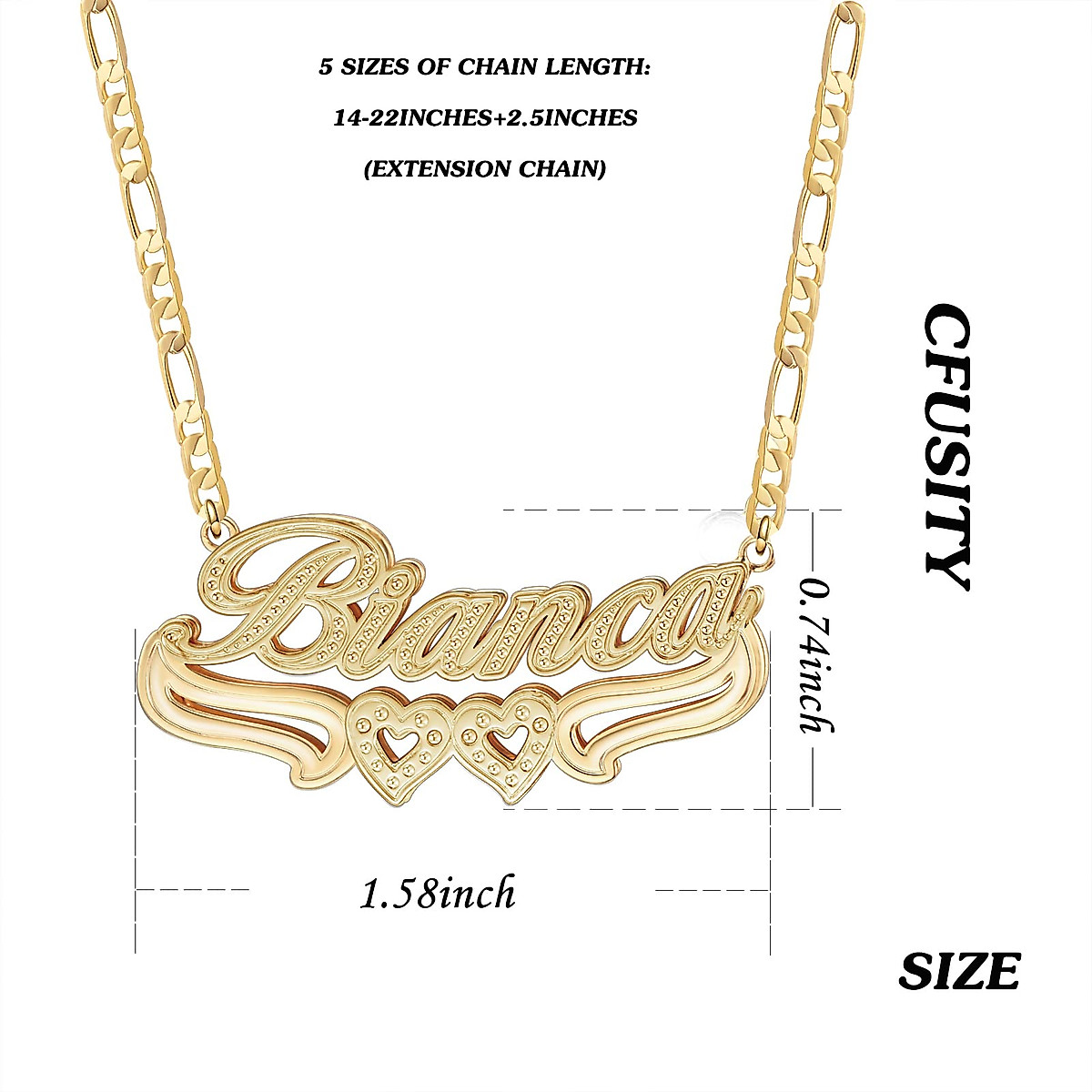 Double Plated Nameplate Personalized Necklace Custom Heart Necklace 18K Gold-Plate Name Plates Necklace Jewelry Gifts for Women