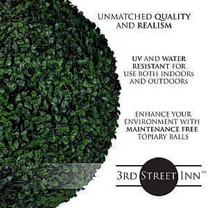 3rd Street Inn Large Boxwood Topiary Ball - Artificial Plant Set - Indoor/Outdoor Wedding Party Decor - Faux Foliage Garden Sphere - Tree and Bush Substitute (15")